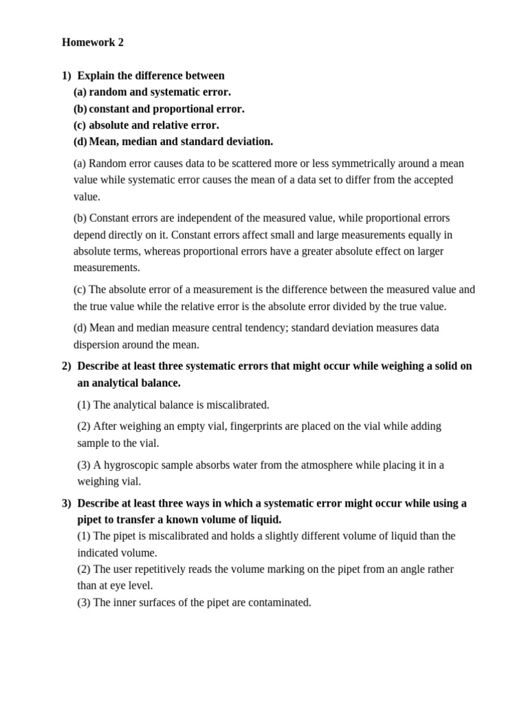 Homework 2_Chemistry | PDF | Observational Error | Errors And Residuals