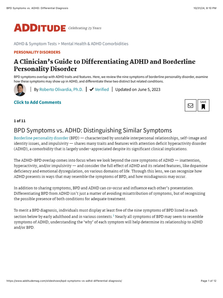 BPD Symptoms vs. ADHD: Differential Diagnosis | PDF | Borderline ...