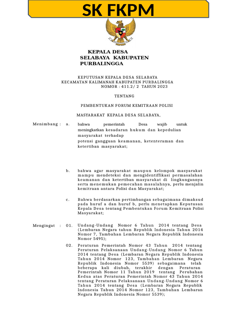 Lampiran Sosialisasi Pembentukan FKPM | PDF