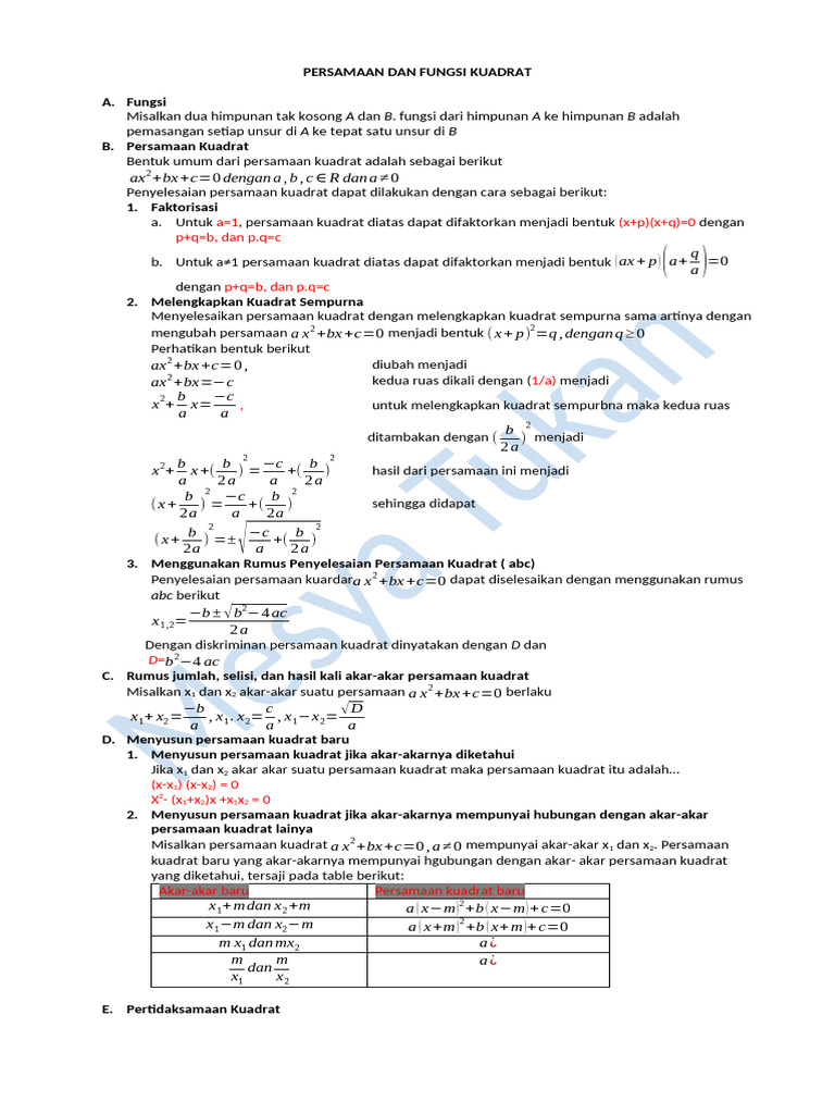 Persamaan Dan Fungsi Kuadrat | PDF