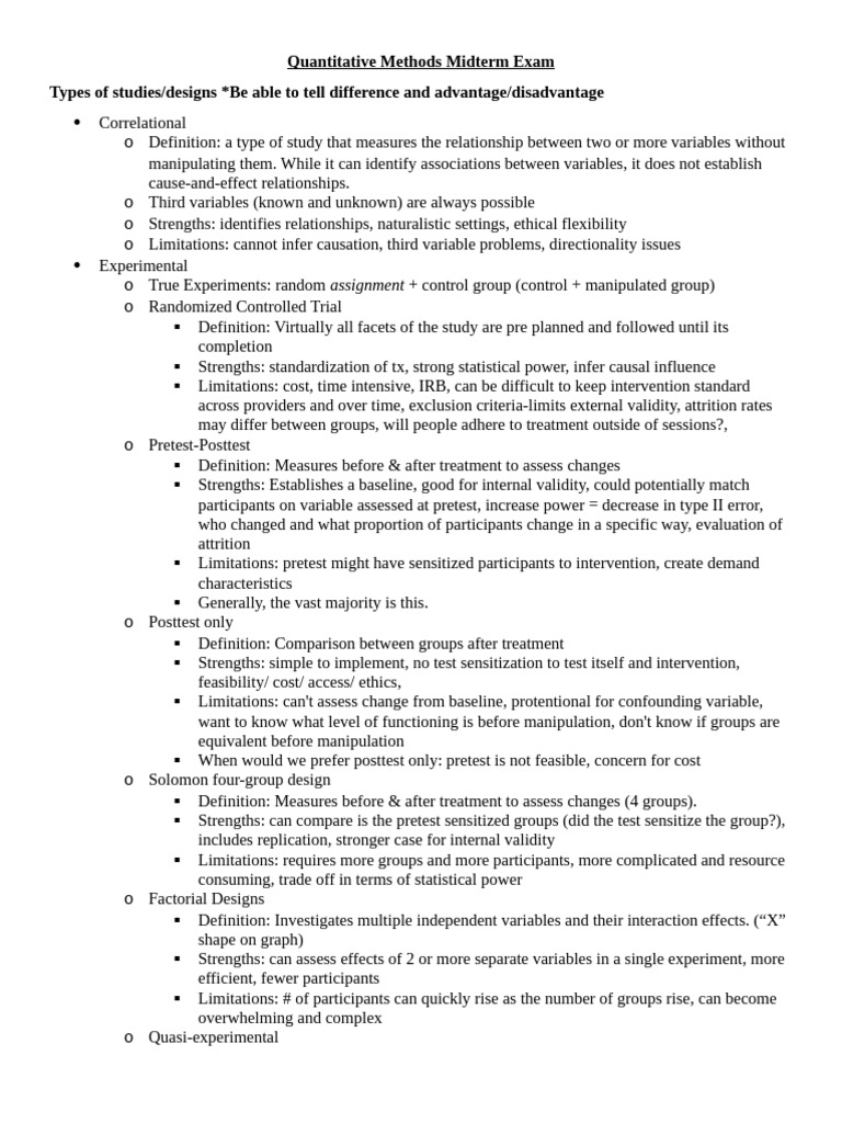 PSY 454 Midterm Study Guide | PDF | Type I And Type Ii Errors | Validity (Statistics)