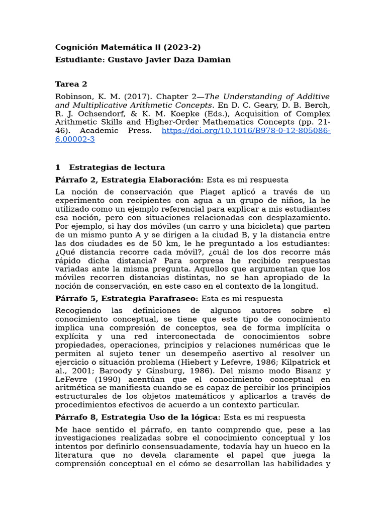 Tarea 2 - Lectura - Robinson, K. M. (2017) - Gus Daza | PDF | Pensamiento | Conocimiento