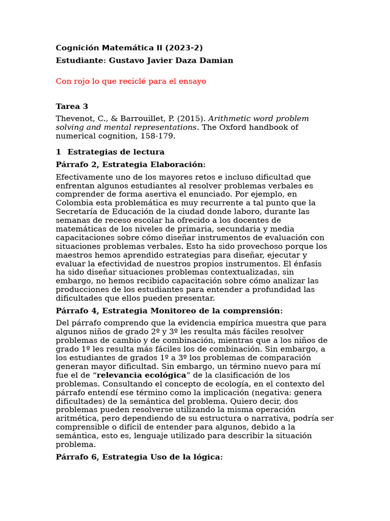 Tarea 3 - Thevenot & Barrouillet (2015) - Arithmetic Word Problem Solving - Gus Daza | PDF ...