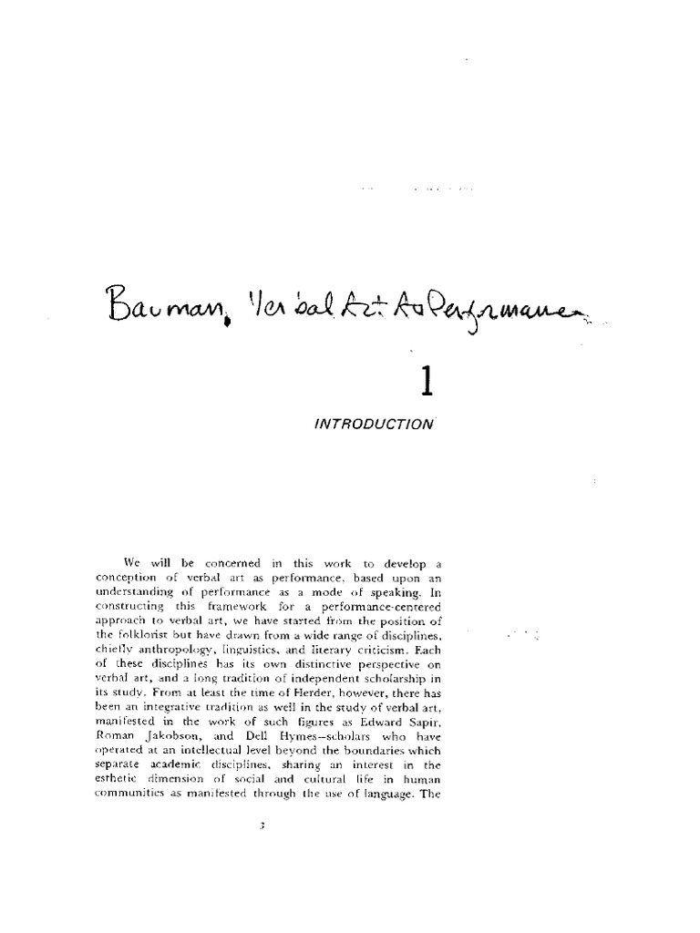 Bauman, Verbal Art As Performance Version 2 PDF | PDF