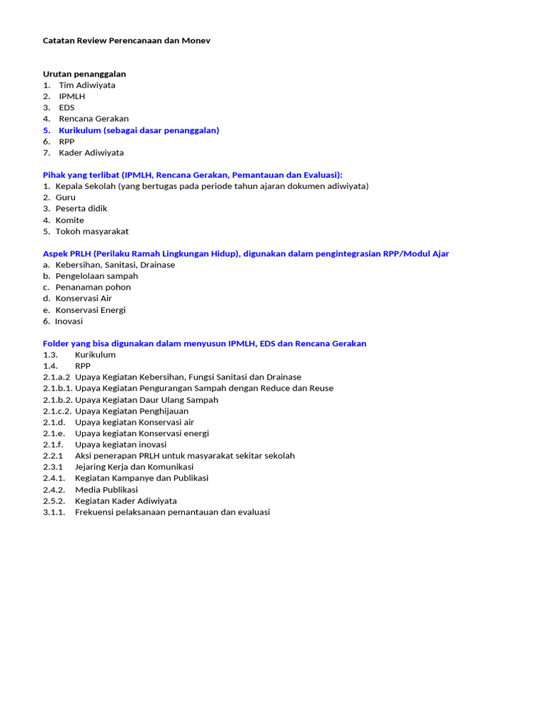 Form Catatan Review Perencanaan Dan Monev Adiwiyata | PDF | Seni