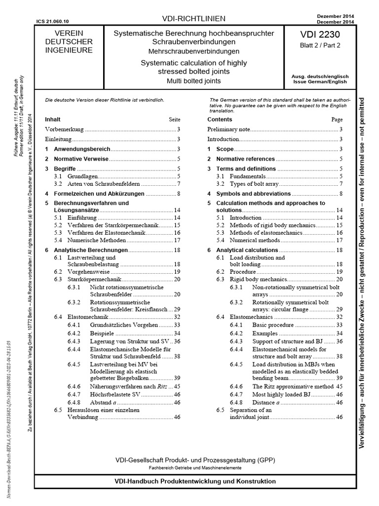 VDI 2230 Part 2 - 2014 Systematic Calculation of Bolted Joints - Multi ...
