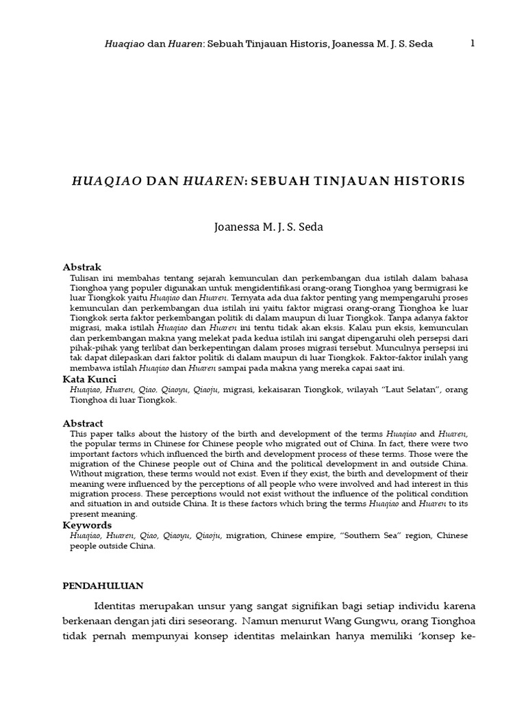 Huaqiao Dan Huaren - Sebuah Tinjauan Historis | PDF