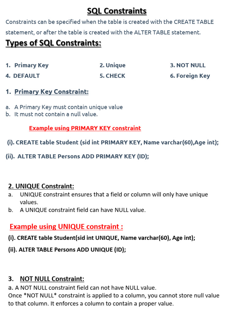 12 (18-1) SQL Constraints | PDF | Software Design | Computer Data