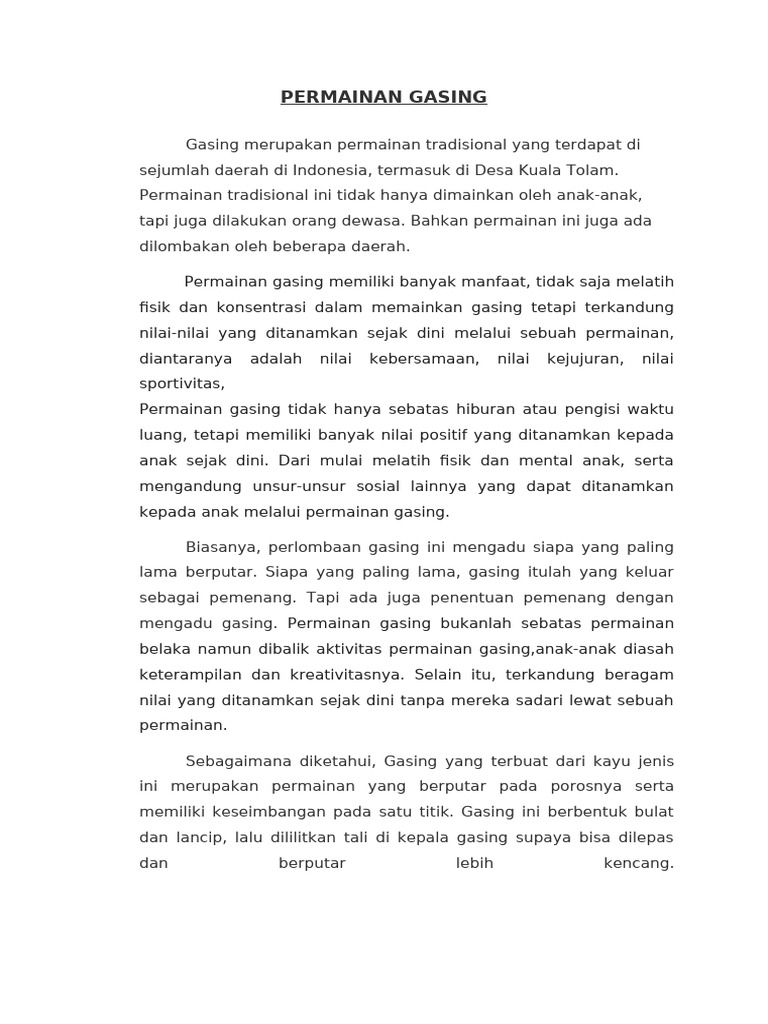 Permainan Tradisional Gasing di Indonesia | PDF | Griya & Taman