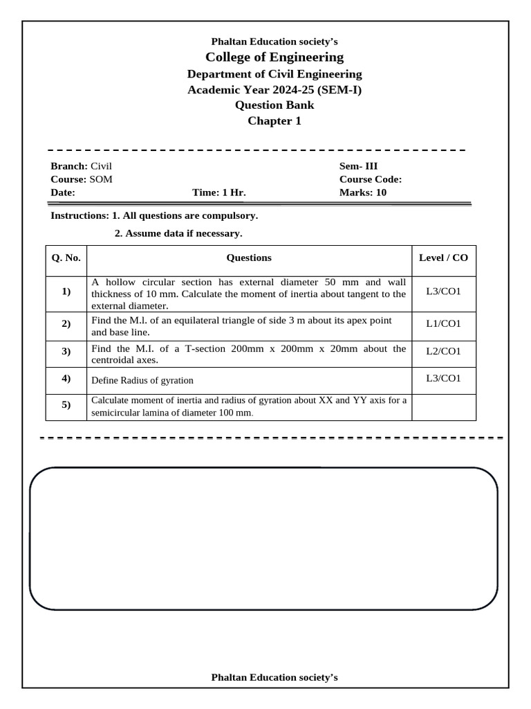 SOM_Chapter_wise_Test[1] | PDF | Bending | Beam (Structure)