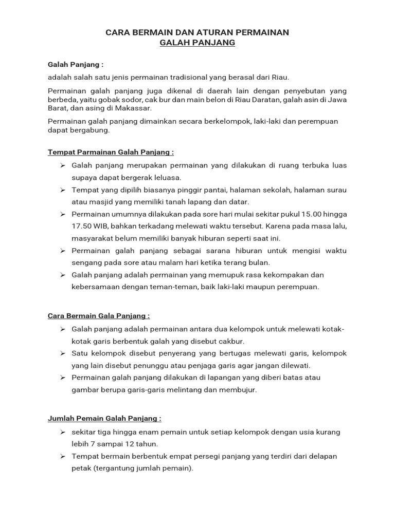 Aturan dan Cara Bermain Galah Panjang | PDF
