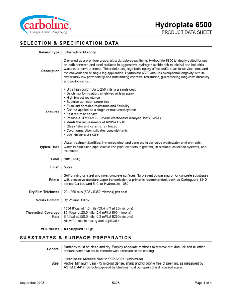 Hydroplate_6500_PDS | PDF | Concrete | Epoxy
