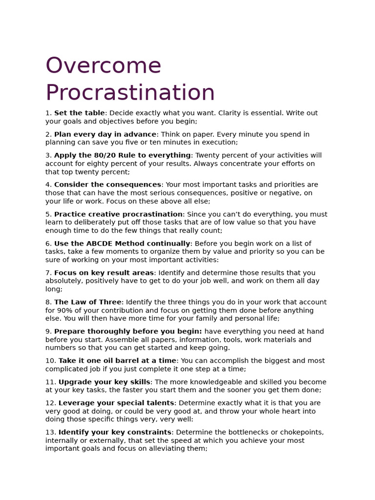 Overcome Procrastination | PDF | Procrastination | Professional Skills