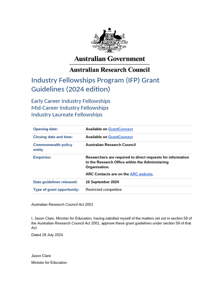 Industry Fellowships Program - IFP - Grant Guidelines - 2024 Edition | PDF