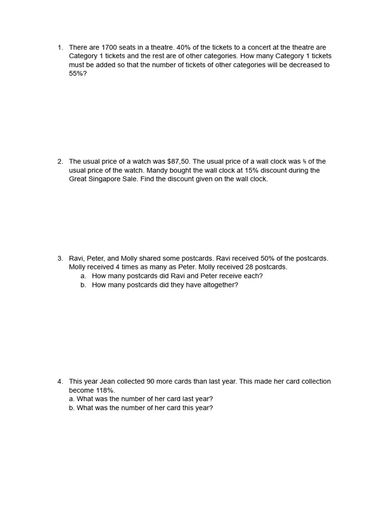 Grade 6 Percentage 15 Questions | PDF | Cuisine | Foods