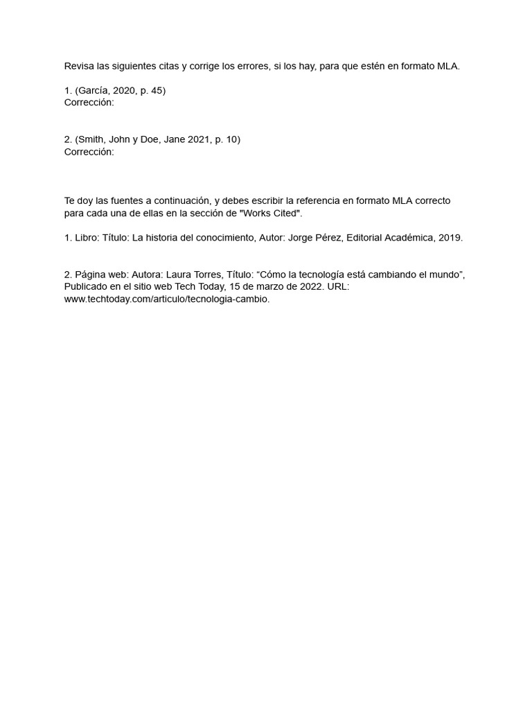 Actividad en Formato MLA | PDF