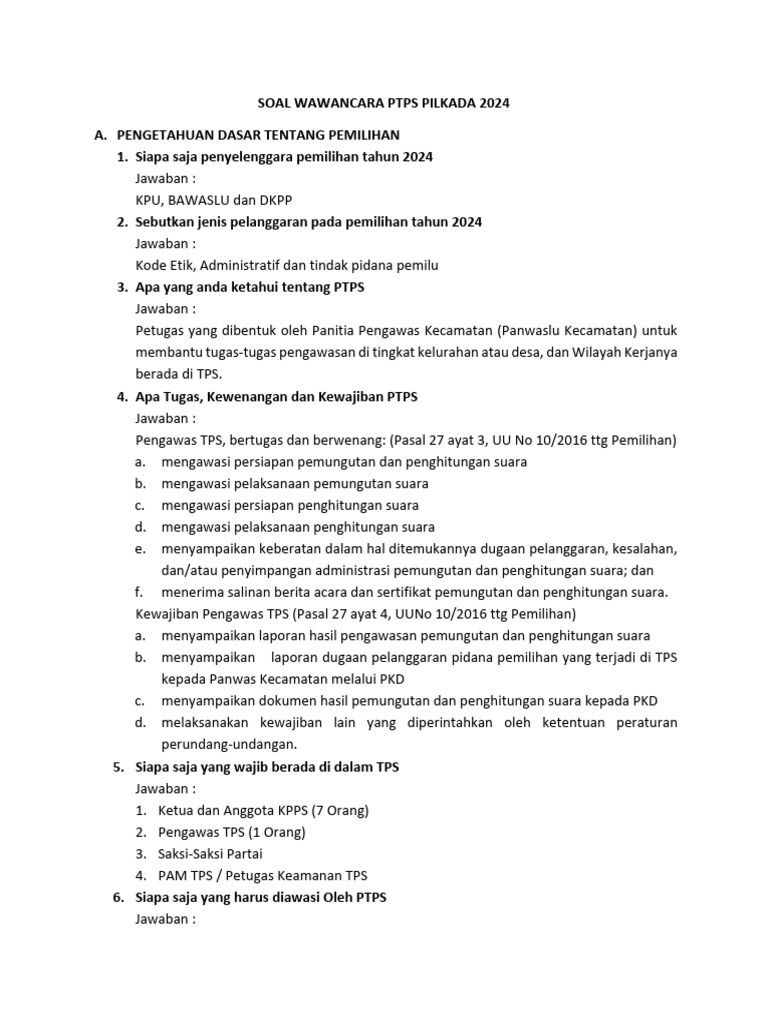 Soal Wawancara Ptps Pilkada 2024 | PDF