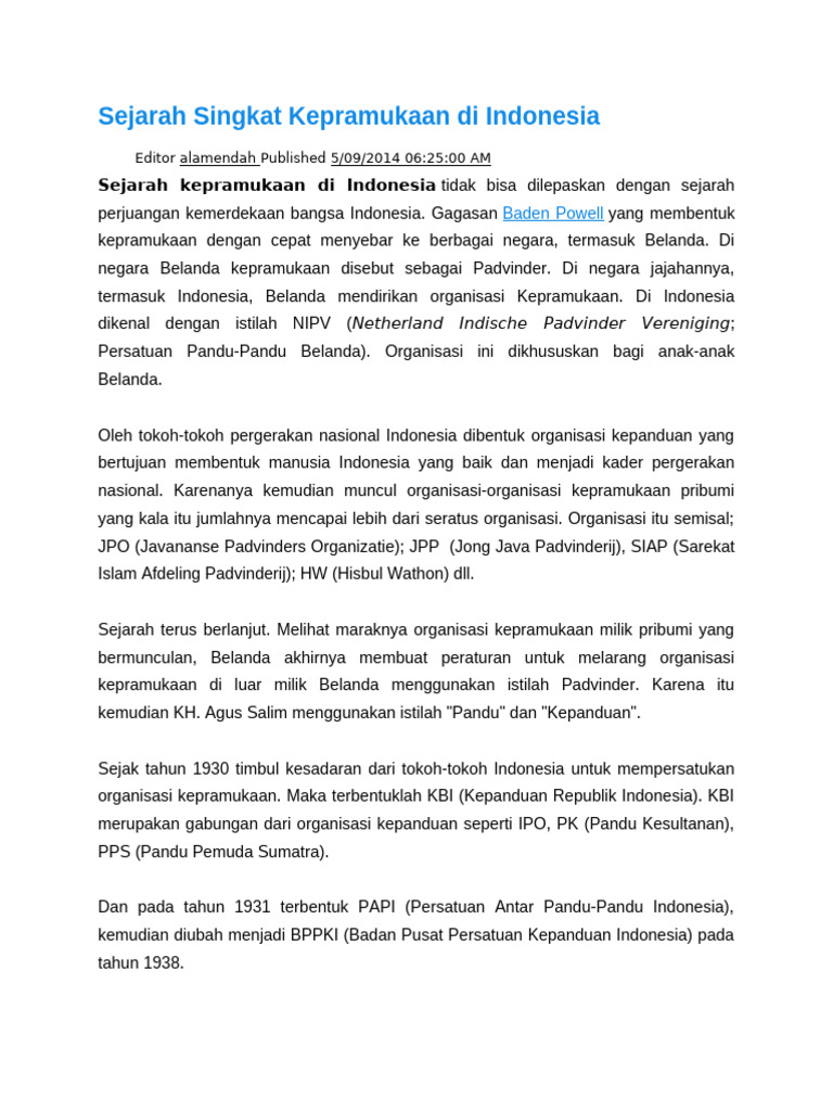 Sejarah Singkat Kepramukaan Di Indonesia | PDF