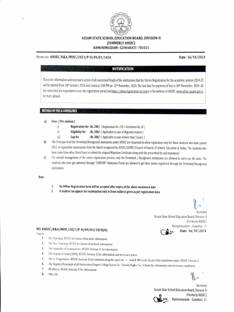Notification Online Registration 2024 25 Regarding | PDF