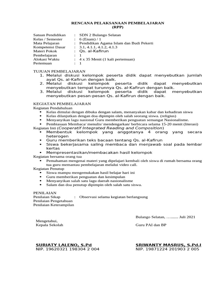 RPP KLS 6 SMSTR 1 New | PDF