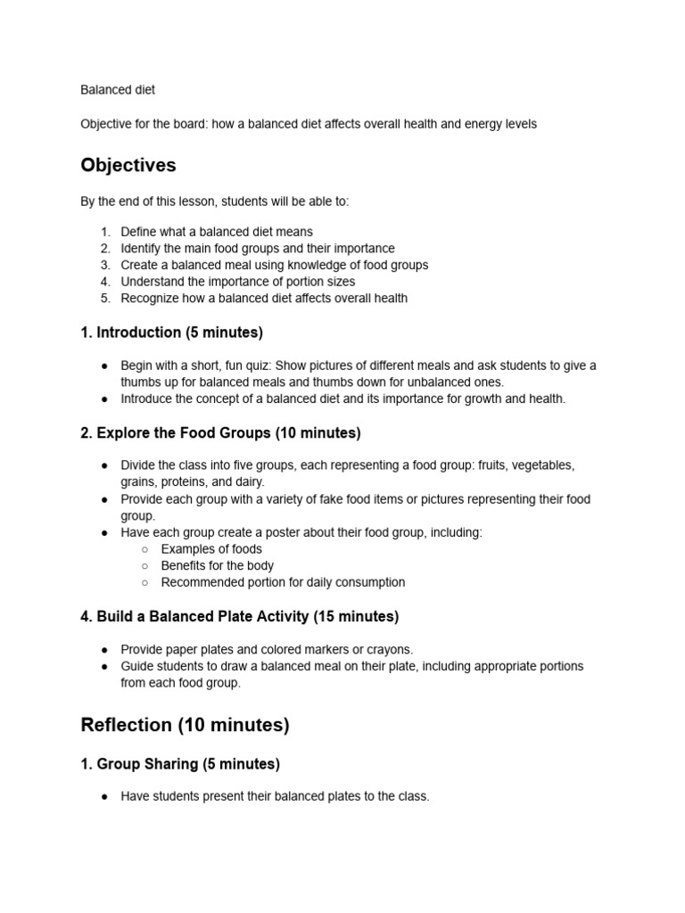 Balanced Diet Lesson Plan | PDF