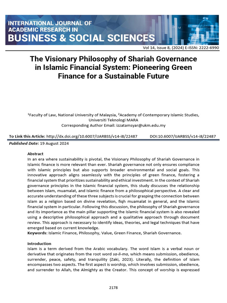 The Visionary Philosophy of Shariah Governance in Islamic Financial System Pioneering Green ...