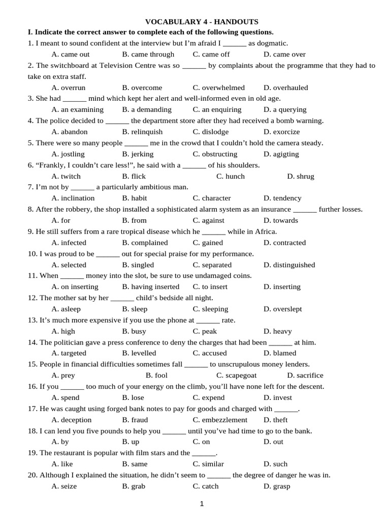 Vocabulary Exercises and Reading Tasks | PDF