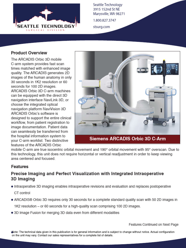 Siemens ARCADIS Orbic 3D C Arm 1 | PDF | Medical Imaging | X Ray