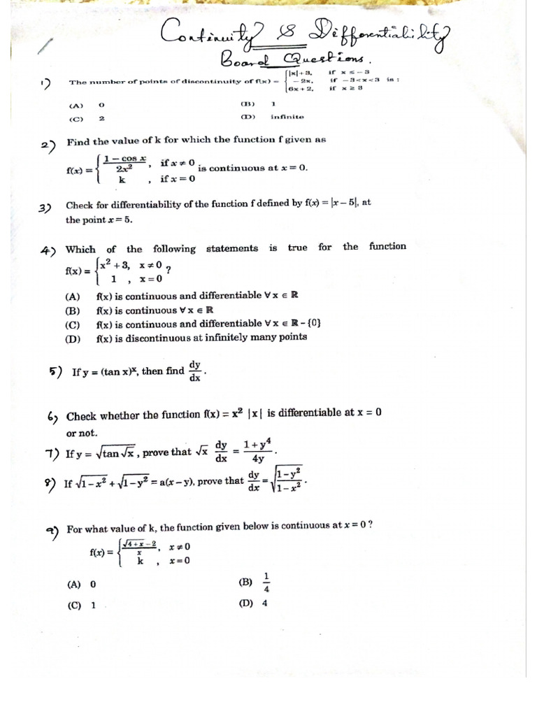 Cont & Diff. Board Questions | PDF