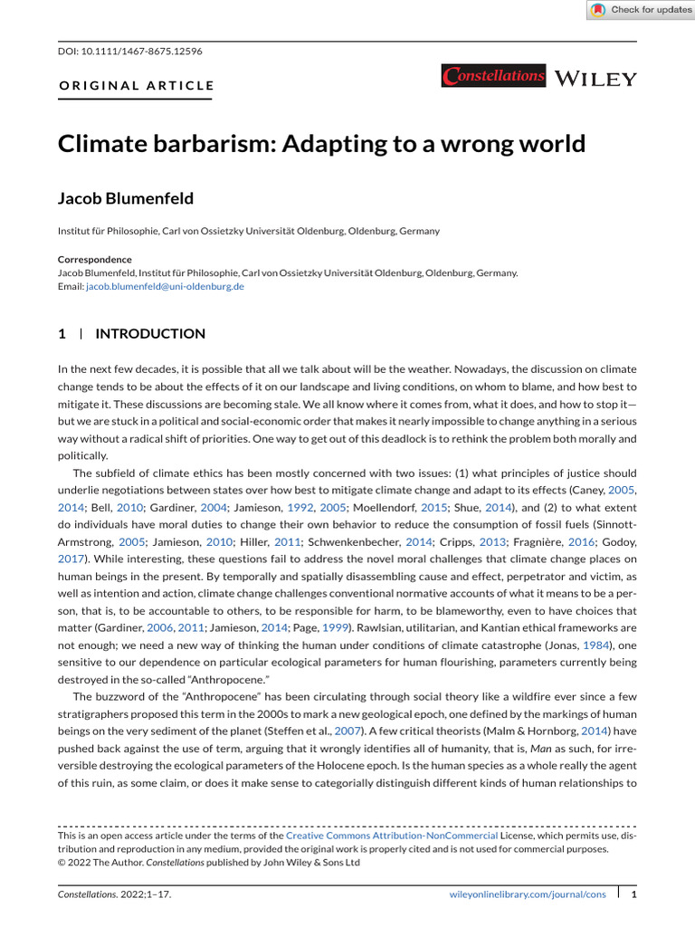 Blumenfeld - Climate Barbarism - Adapting To A Wrong World | PDF ...