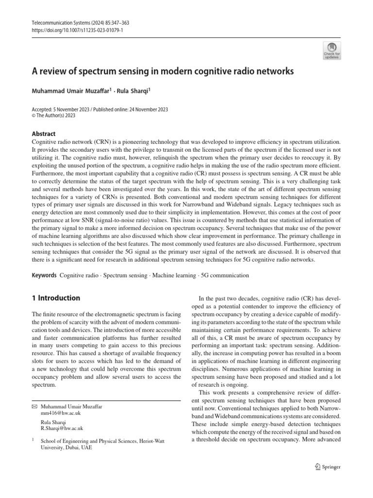 A Review For SS in Modern CRN | PDF | Cognitive Radio | Spectral Density