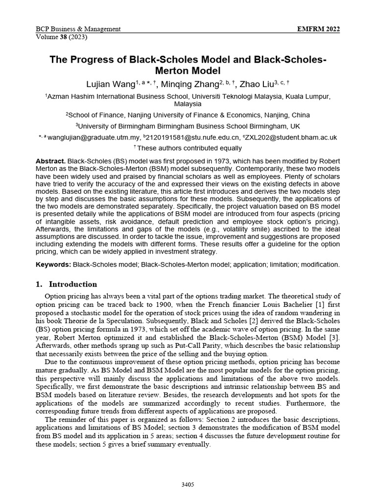 The - Progress - of - Black-Scholes - Model - and - Black-Scholes Merton Model | PDF | Option ...