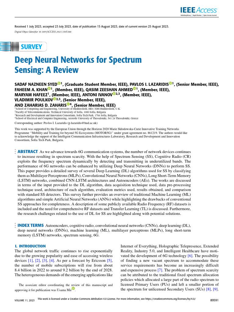 Deep Neural Networks For Spectrum Sensing A Review | PDF | Machine ...