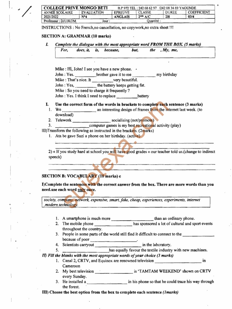 Anglais - College Prive Bilingue Laïc Mongo Beti - Scolaire 2021 - 2022 ...