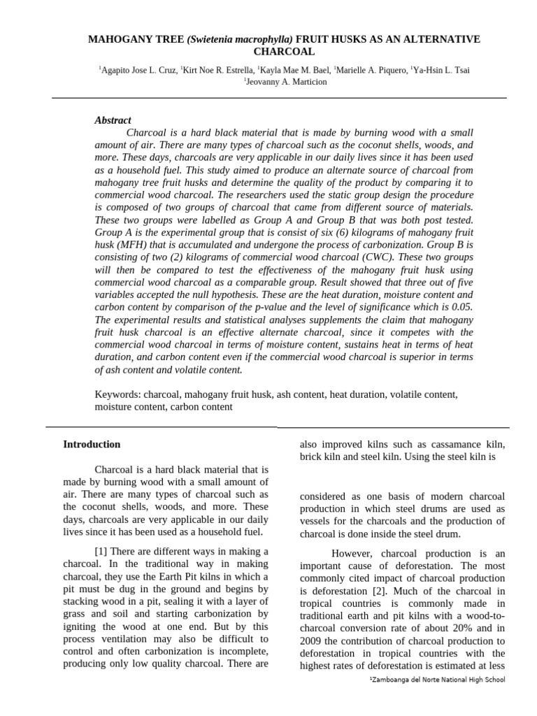Mahogany Tree Fruit Husks As An Alternat | PDF | P Value | Charcoal