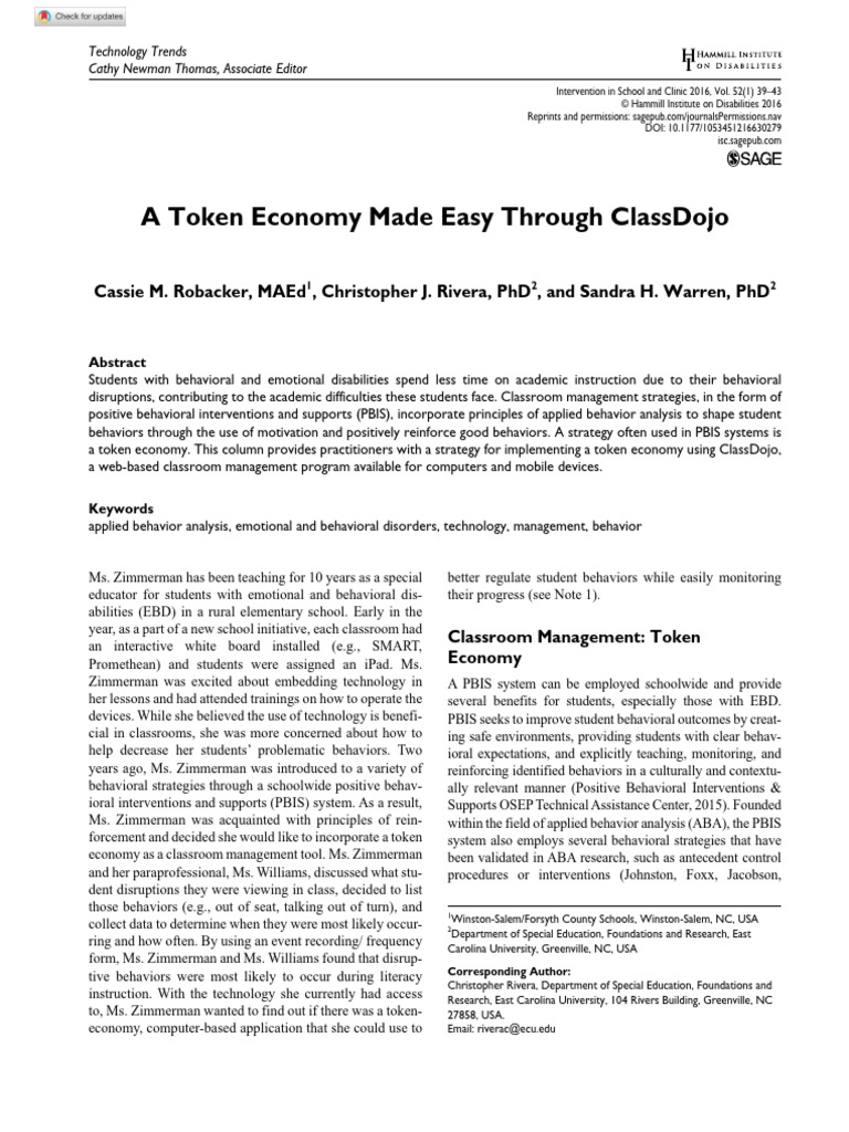 A Token Economy Made Easy Through ClassDojo. | PDF | Reinforcement ...