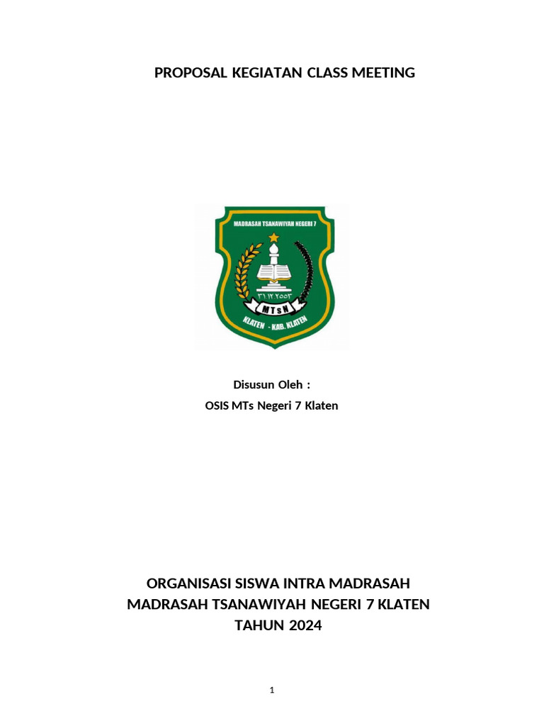 Proposal Class Meeting MTs N 7 Klaten 2024 | PDF