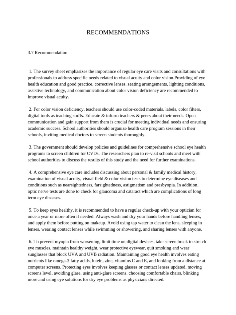 Mingaladon - Chapter 3 - Recommendations | PDF | Myopia | Glasses