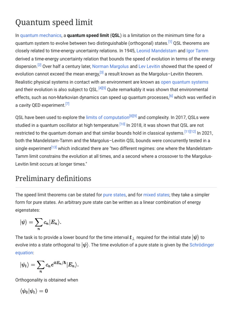 Quantum Speed Limit - Wikipedia | PDF | Physics | Theoretical Physics