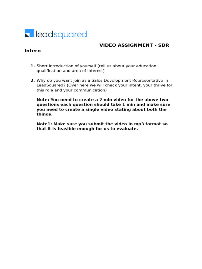 Assignment - SDR Intern | PDF