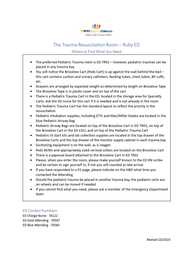 Pedsth 2023 Trauma Resuscitation Room Ruby ED | PDF