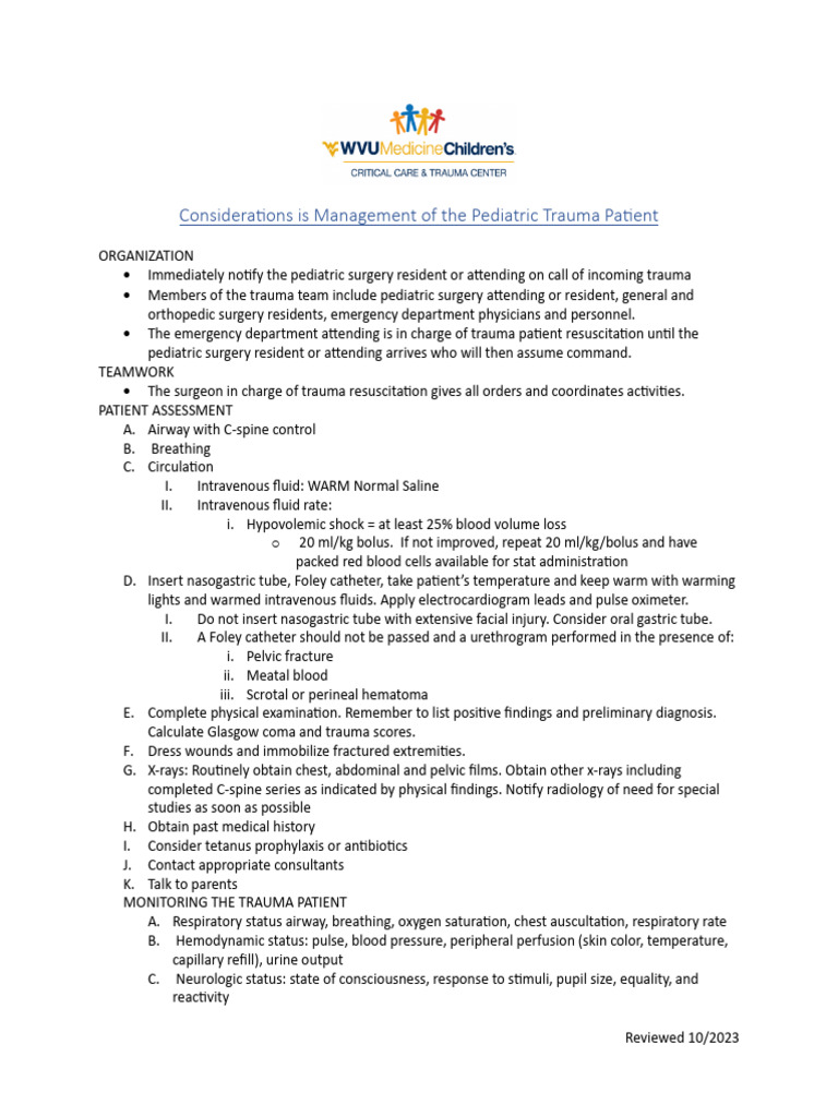 Pediatric Trauma Management Guidelines | PDF | Shock (Circulatory ...