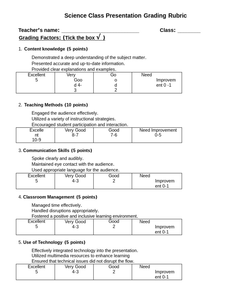 Science Rubic Pdf Rubric Academic Teaching Method