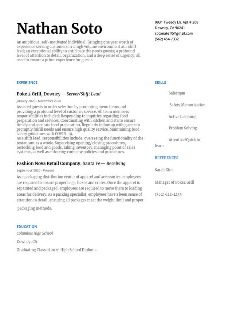 Nathan Soto's Customer Service Resume | PDF