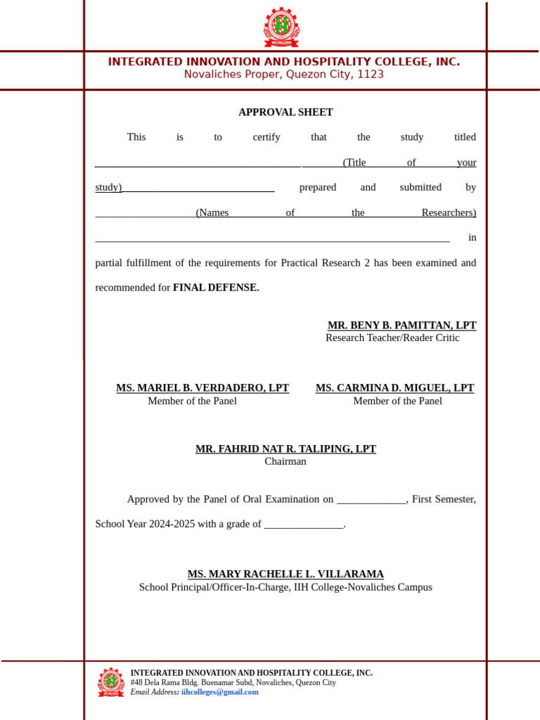 Approval Sheet Template | PDF