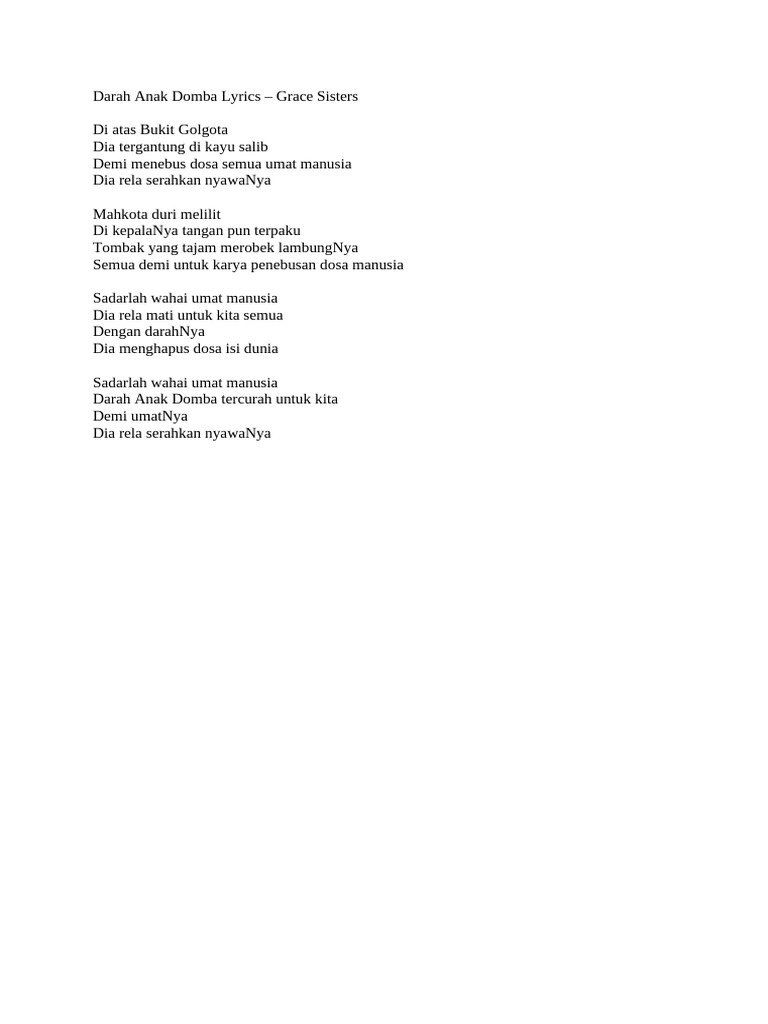 Lirik Lagu "Oleh Darah Anak Domba" | PDF | Memasak, Makanan, & Anggur