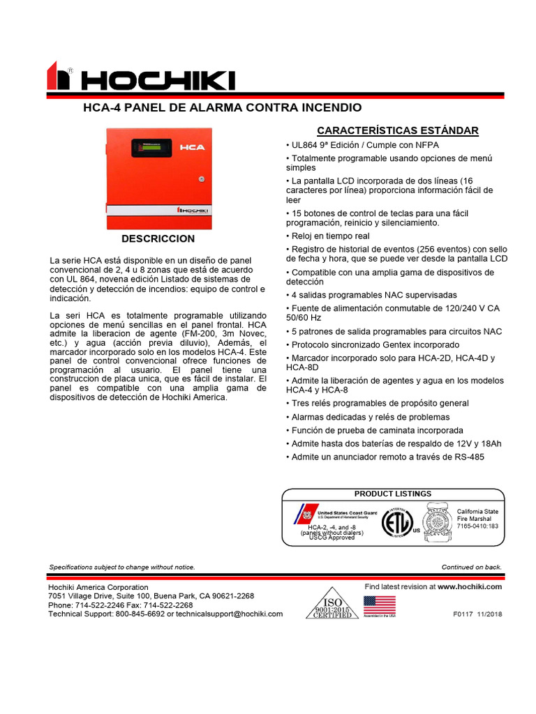Panel de Deteccion de Incendio Hochiki | PDF | Ingenieria Eléctrica | Bienes manufacturados