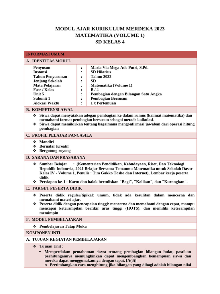Modul Ajar MTK Unit 5 | PDF | Metode & Bahan Ajar