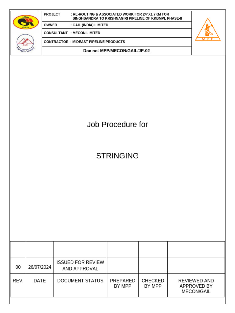 2.0 Stringing | PDF | Pipe (Fluid Conveyance)