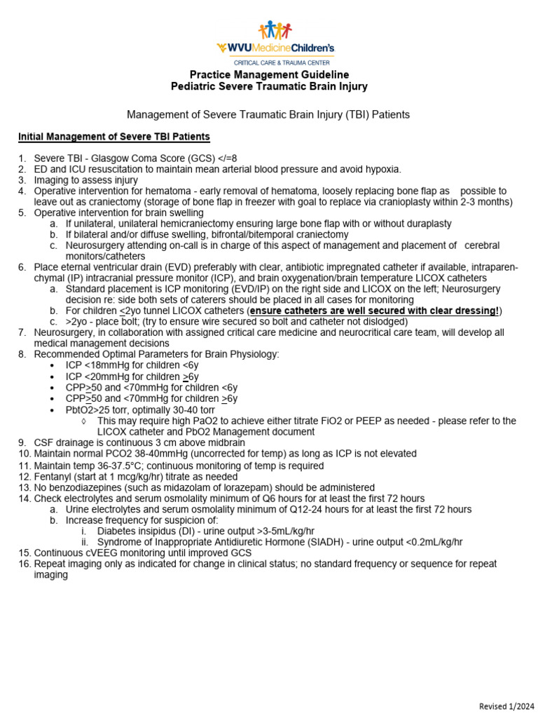 Pedsth 2024 Practice Management Guideline Pediatric Severe TBI | PDF ...